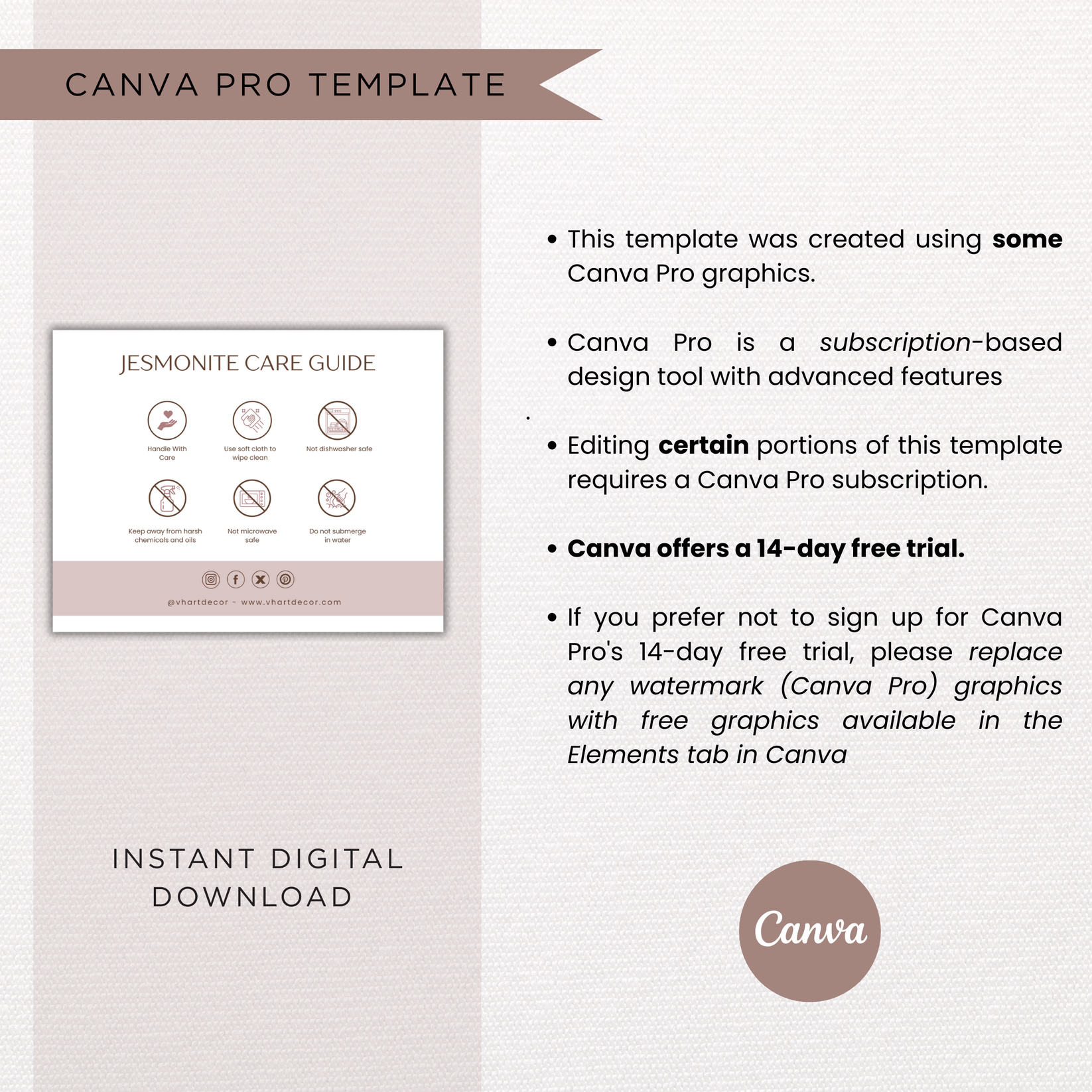 Jesmonite Care Card | Canva Template – VH Art&Decor